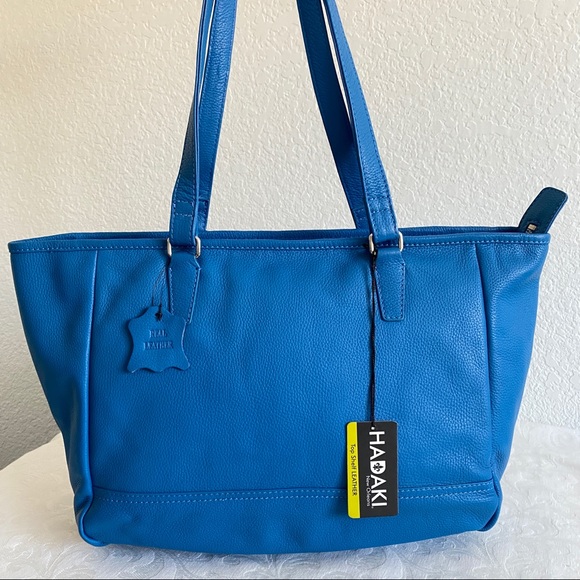 Hadaki | Bags | Had Amp Blue Leather Tote | Poshmark